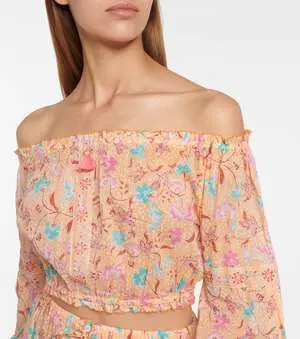 Poupette St Barth Rachel Printed Cotton Crop Top