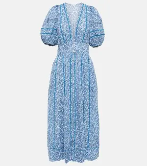 Poupette St Barth Reine Floral Midi Dress - Blue
