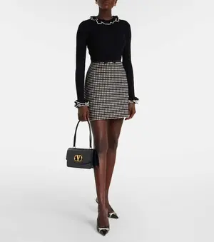 Valentino Garavani Gingham Wool And Cashmere Miniskirt - Black