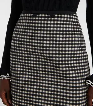 Valentino Garavani Gingham Wool And Cashmere Miniskirt - Black
