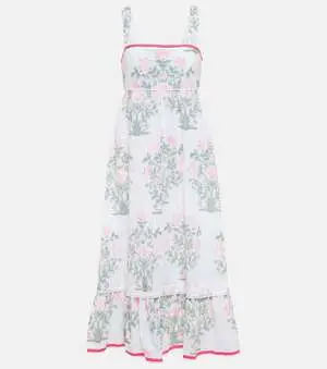 JULIET DUNN Floral Cotton Tiered Midi Dress