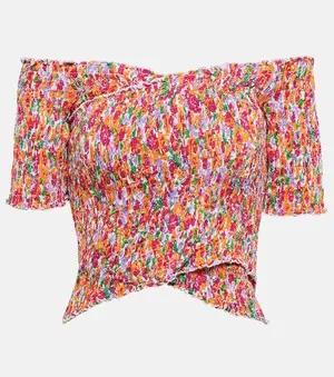 Poupette St Barth Floral Off-shoulder Crop Top - Multicoloured
