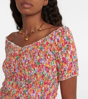 Poupette St Barth Floral Off-shoulder Crop Top