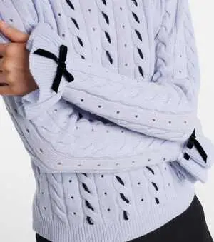 Valentino Garavani Bow-detail Cable-knit Virgin Wool Sweater