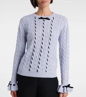 Valentino Garavani Bow-detail Cable-knit Virgin Wool Sweater