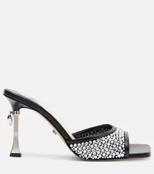 Mach & Mach Puffy Heart Embellished Leather Mules