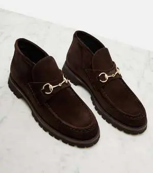 Gucci Horsebit Suede Ankle Boots - Brown