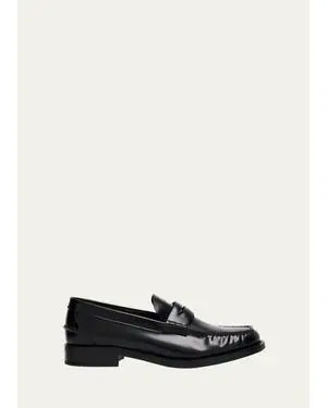 Prada Leather Ruched Penny Loafers - Black
