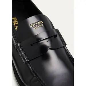 Prada Leather Ruched Penny Loafers