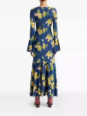 La DoubleJ Floral Bell-sleeve Midi Dress