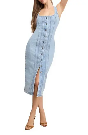 Good American Button-front Denim Midi Dress