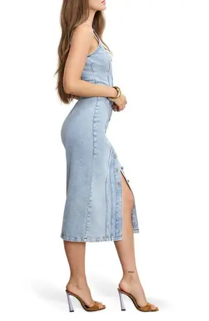 Good American Button-front Denim Midi Dress