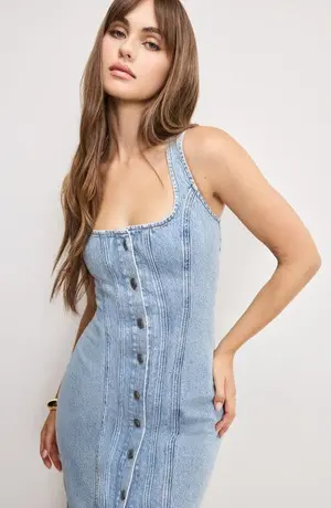 Good American Button-front Denim Midi Dress