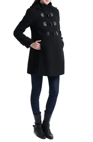 KIMI + KAI Paisley Wool Blend Maternity Duffle Coat - Black