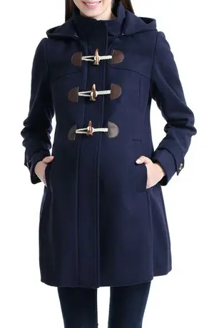 KIMI + KAI Paisley Wool Blend Maternity Duffle Coat - Navy