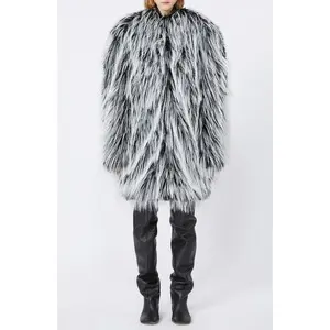 Faux Fur Coats with Hook and Eye Closure
