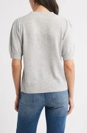 Caslon Puff Sleeve Wool & Cashmere Sweater - Grey Light Heather