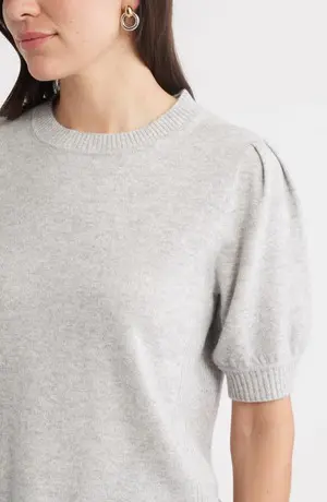 Caslon Puff Sleeve Wool & Cashmere Sweater - Grey Light Heather