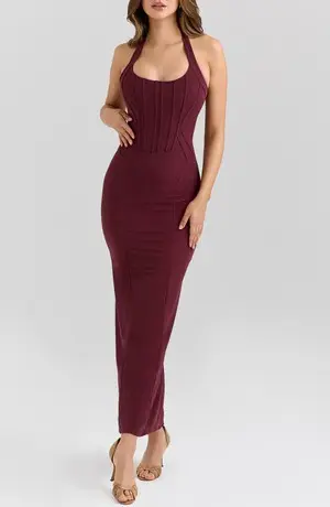 House Of Cb Lusilla Halterneck Cocktail Dress - Grape