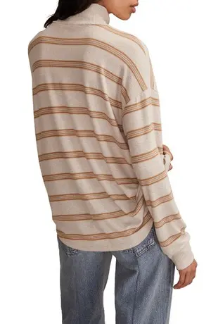 Lucky Brand Striped Mock Neck Knit Top - Neutral Stripe