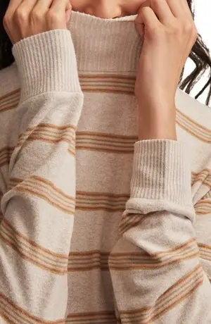 Lucky Brand Striped Mock Neck Knit Top - Neutral Stripe