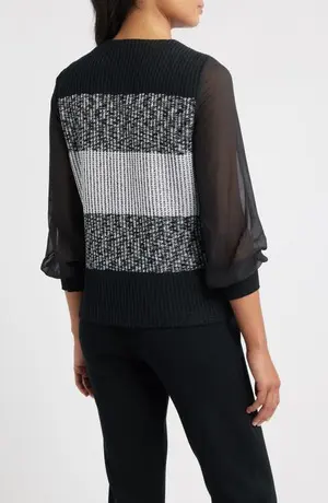 Ming Wang Mixed Media Colorblock Cardigan