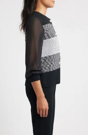 Ming Wang Mixed Media Colorblock Cardigan