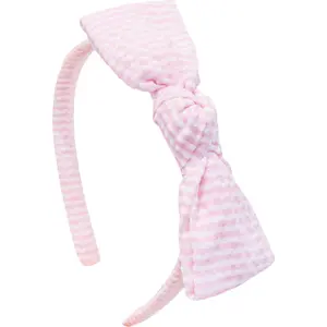 BITS & BOWS Seersucker Bow Headband - Pink/white