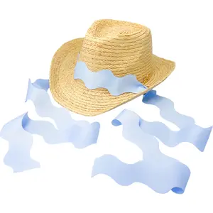BITS & BOWS Straw Cowboy Hat With Scalloped Ribbon - Blue