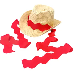 BITS & BOWS Straw Cowboy Hat With Scalloped Ribbon - Red