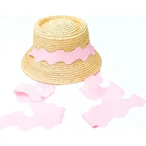 BITS & BOWS Straw Harbor Hat With Ribbon - Pink