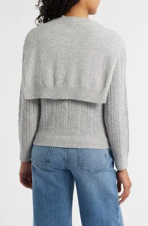 Wit & Wisdom Cable Stitch Tie Sleeve Sweater - Heather Grey