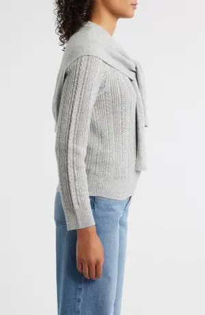 Wit & Wisdom Cable Stitch Tie Sleeve Sweater - Heather Grey