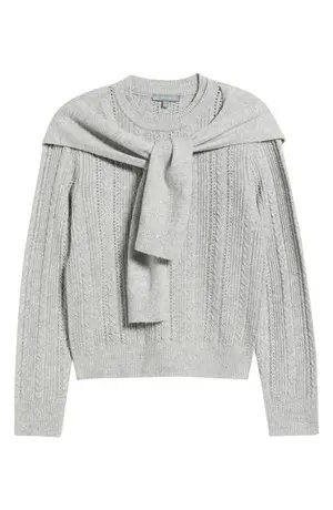 Wit & Wisdom Cable Stitch Tie Sleeve Sweater - Heather Grey