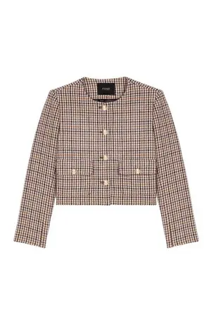 Maje Short Checked Jacket - Beige