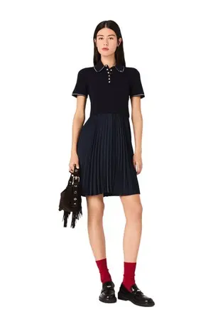 Maje Mini Pleated Polo Collar Dress