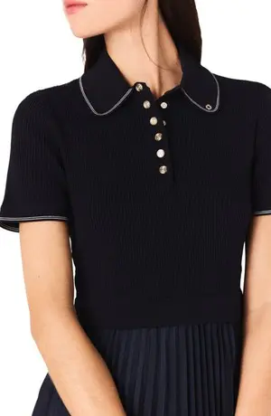 Maje Mini Pleated Polo Collar Dress
