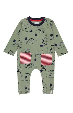 LILLY + SID Organic Cotton Dinosaur Print Jumpsuit - Green