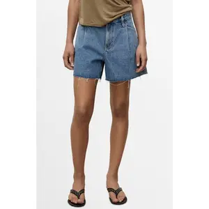 Mango Frayed Hem Denim Shorts - Medium Blue