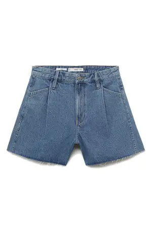 Mango Frayed Hem Denim Shorts - Medium Blue