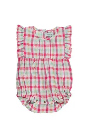 LILLY + SID Organic Cotton Check Print Romper - Pink