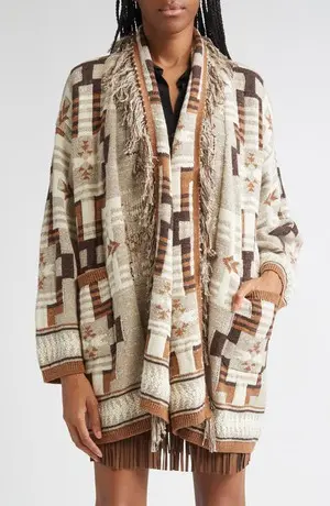 L'Agence Jair Geo Pattern Fringe Cardigan