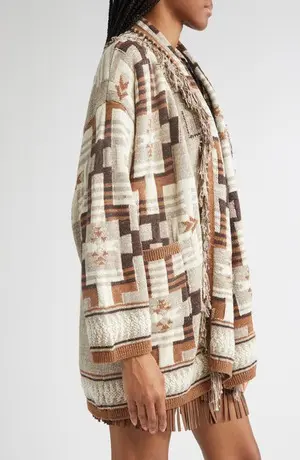 L'Agence Jair Geo Pattern Fringe Cardigan