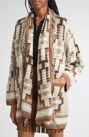 L'Agence Jair Geo Pattern Fringe Cardigan