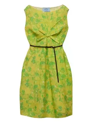 Prada Floral-print Mini Dress With Bow Detail