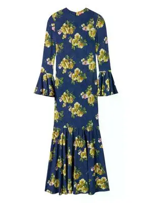 La DoubleJ Floral Bell-sleeve Midi Dress - Blue