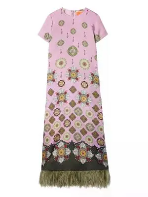 La DoubleJ Swing Feather-trimmed Maxi Dress - Pink