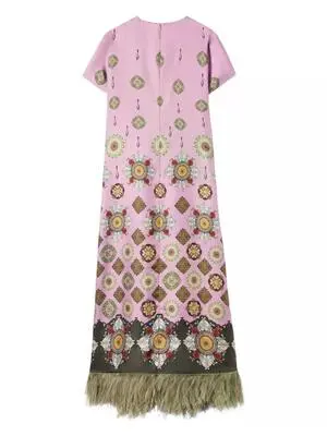 La DoubleJ Swing Feather-trimmed Maxi Dress - Pink