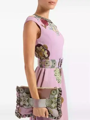 La DoubleJ Floral-print Ruffled Clutch - Pink