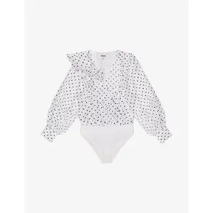 RO&ZO Spotted Ruffled Stretch-woven Bodysuit